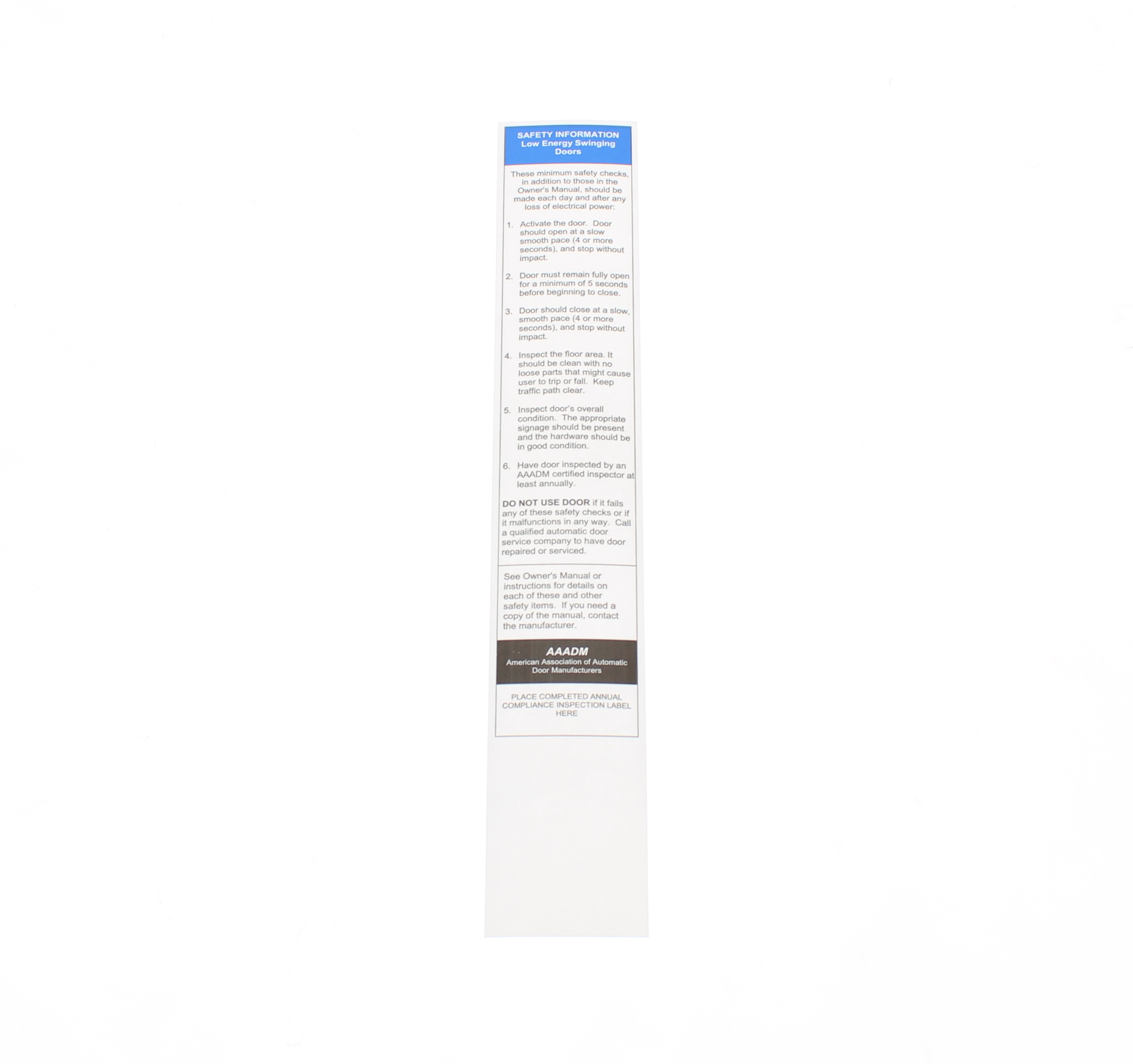 AAADM-3044 DCM LOW ENERGY DECAL | Door Controls USA